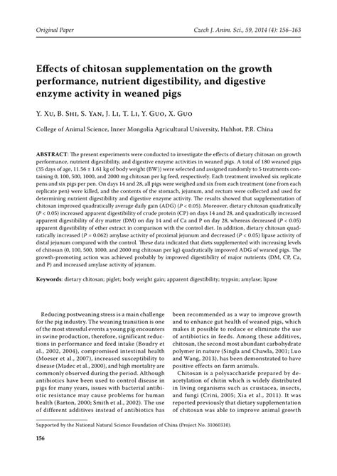 Pdf Effects Of Chitosan Supplementation On The Growth Performance Nutrient Digestibility And