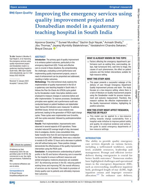 Pdf Improving The Emergency Services Using Quality Improvement
