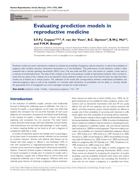 Pdf Evaluating Prediction Models In Reproductive Medicine