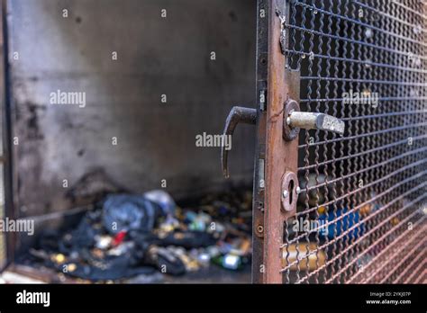 The Arsonist Set Fire To Garbage Containers Burned Garbage Action Of The Fire Brigade Stock