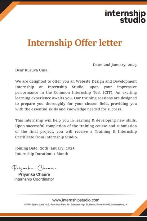 Kuruva Uma On Linkedin Internship Website Offer New Web