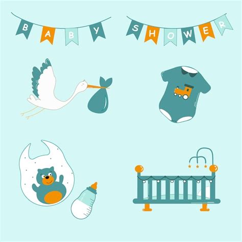 파란색 배경에 베이비 샤워 카드 프리미엄 벡터