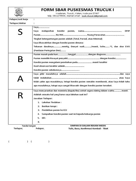 Form Sbar Puskesmas Trucuk 1 Pdf