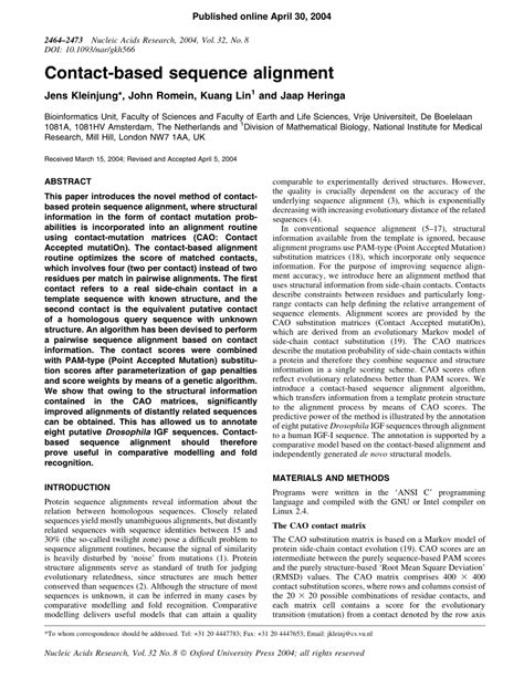 Pdf Contact Based Sequence Alignment