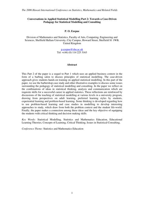 Pdf Conversations In Applied Statistical Modelling Part 2 Towards A Case Driven Pedagogy For