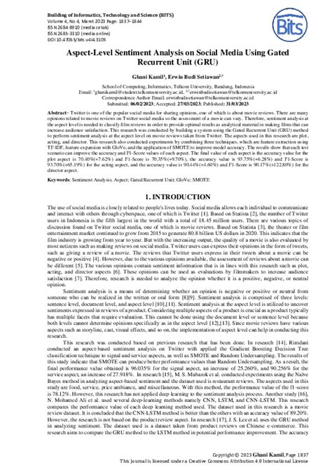 Pdf Aspect Level Sentiment Analysis On Social Media Using Gated Recurrent Unit Gru