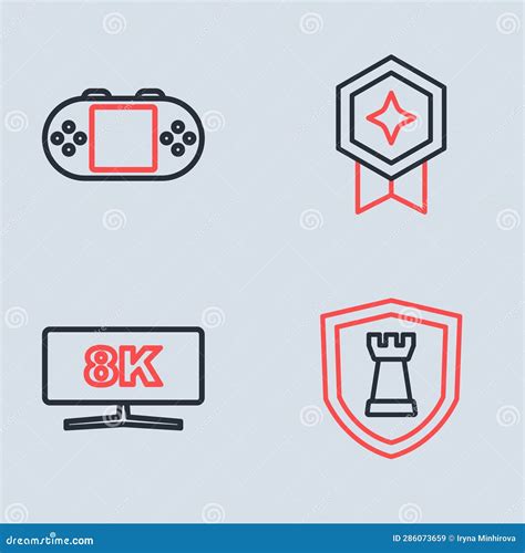 Set Line Game Rating With Medal Computer Monitor Chess Shield And Portable Video Game Console
