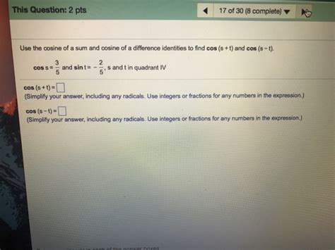 Solved Use The Cosine Of A Sum And Cosine Of A Difference Chegg Com