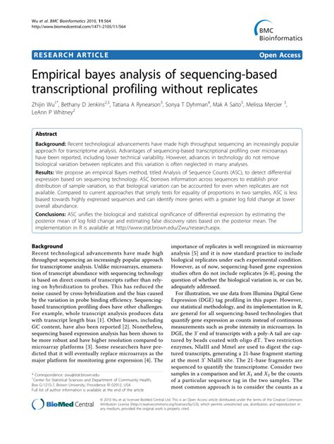 Pdf Empirical Bayes Analysis Of Sequencing Based Transcriptional Profiling Without Replicates