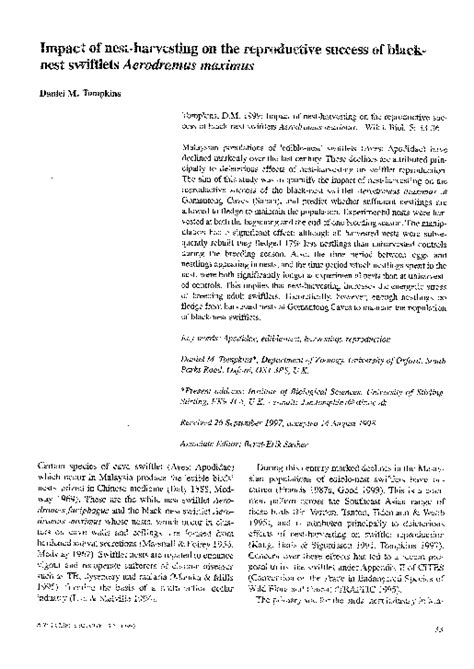 Pdf Impact Of Nest Harvesting On The Reproductive Success Of Black