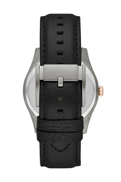 Fossil Кварцов часовник с кожена каишка Черен Emag Bg