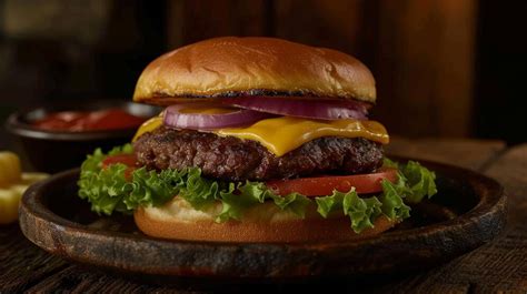 Premium Photo A Juicy Cheeseburger With A Beef Patty Topped With