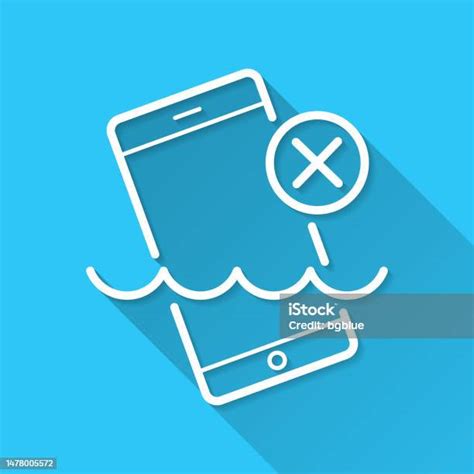 스마트 폰은 방수가 아닙니다 파란색 배경에 아이콘 긴 그림자가 있는 평면 디자인 3차원 형태에 대한 스톡 벡터 아트 및 기타 이미지 3차원 형태 개념 그림자 Istock