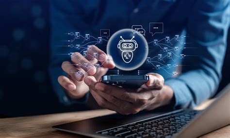 Ai 기술을 사용하는 사업가 Ai 인공 지능이 있는 챗봇이 생성됩니다 미래 기술 온라인 시스템의 로봇 기업의 개념을 투자하고 발전시키는 미래의 사업 Brand Name