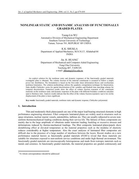 Nonlinear Static And Dynamic Analysis Of Functionally Graded Plates