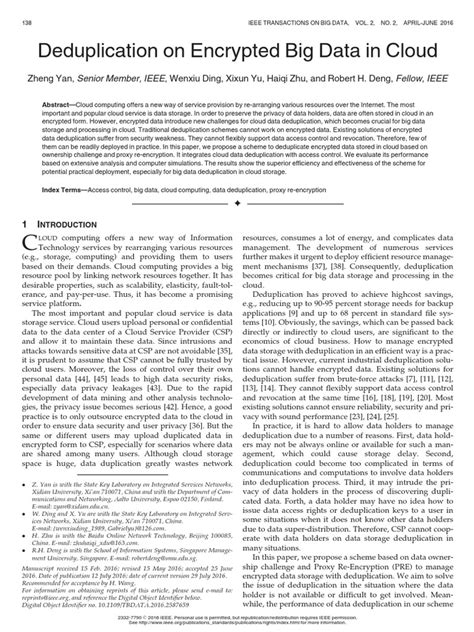 Deduplication On Encrypted Big Data In Cloud Pdf Encryption Cloud Computing