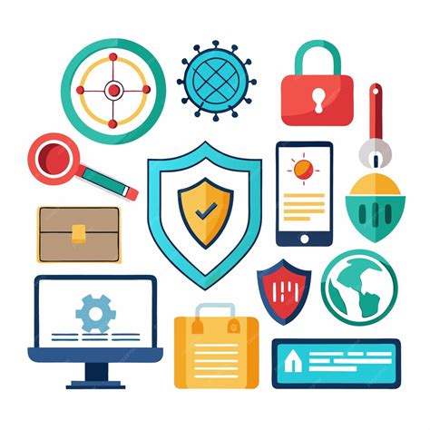 Set Of Colorful Icons Representing Security Protection And Technology