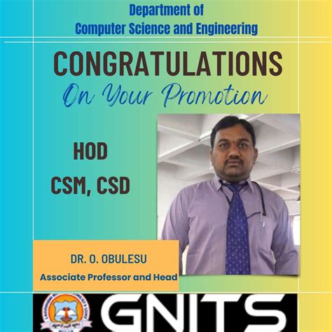 Gnits Cse Department On Linkedin Congratulations On Your Promotion Gnits Cse Department On Linkedin Congratulations On Your Promotion