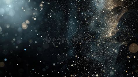 Golden Particles Shimmering Are Elegantly Flowing On Abstract Black Waves Creating A Luxurious