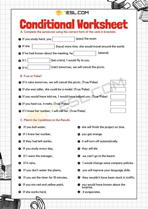 Conditionals Exercises Conditionals Worksheet 7esl