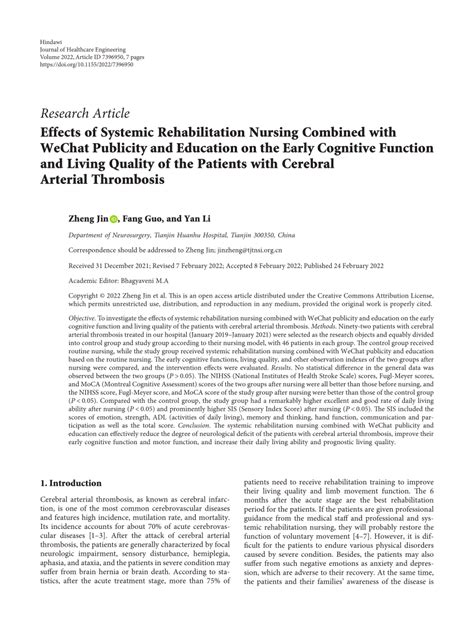 Pdf Effects Of Systemic Rehabilitation Nursing Combined With Wechat Publicity And Education On