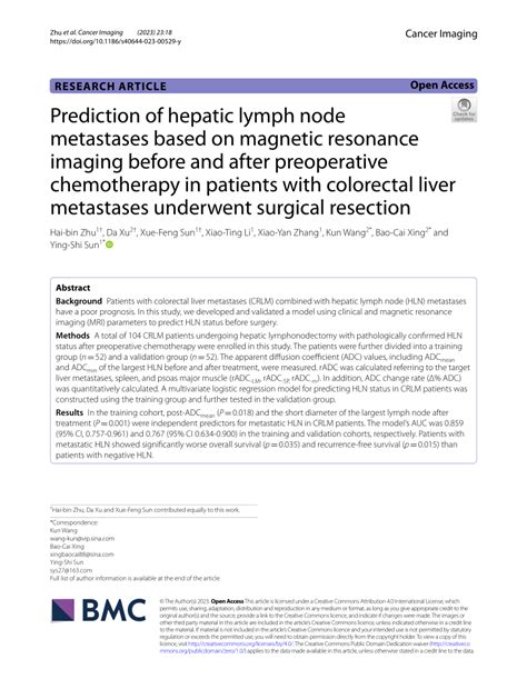 Pdf Prediction Of Hepatic Lymph Node Metastases Based On Magnetic