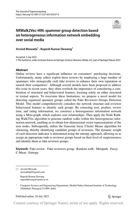 Nrwalk2vec Hin Spammer Group Detection Based On Heterogeneous Information Network Embedding