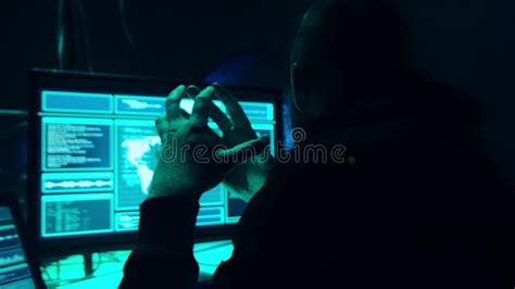 Wanted Hackers Coding Virus Ransomware Using Laptops And Computers In