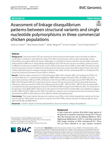 Pdf Assessment Of Linkage Disequilibrium Patterns Between Structural Variants And Single