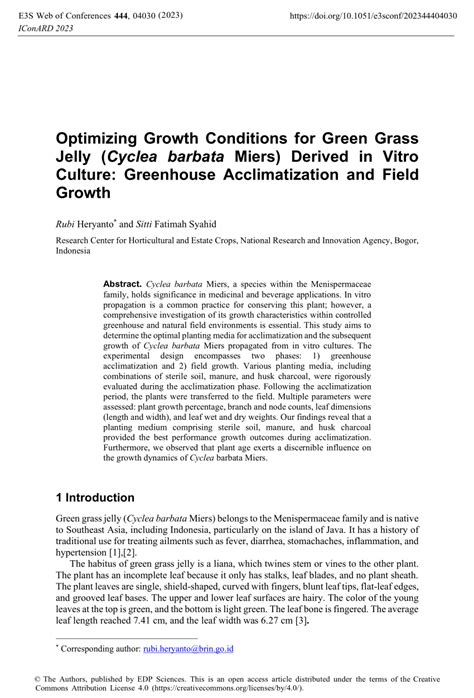 Pdf Optimizing Growth Conditions For Green Grass Jelly Cyclea Barbata Miers Derived In