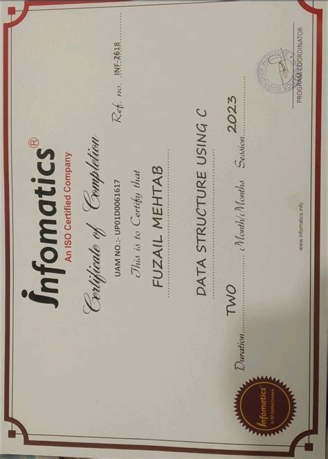 Fuzail Mehtab On Linkedin Proud To Have Achieved Dsa With C In My Bca