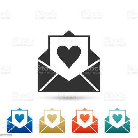 발렌타인 심장 아이콘이 흰색 배경에 고립 된 봉투 편지 사랑과 로맨스입니다 컬러 아이콘에 요소를 설정 합니다 평면 디자인입니다 벡터 일러스트 레이 션 2월에 대한 스톡 벡터