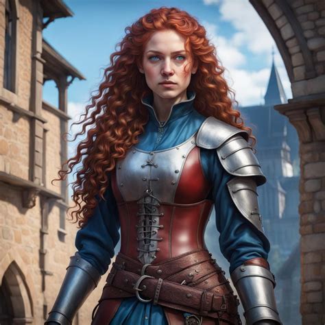 Teenage Female Long Red Curly Hair With Blue Eyes In Medieval Period