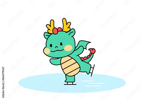 빙판 위에서 피겨 스케이트 타는 용 캐릭터 피겨 스케이팅 Stock Vector Adobe Stock