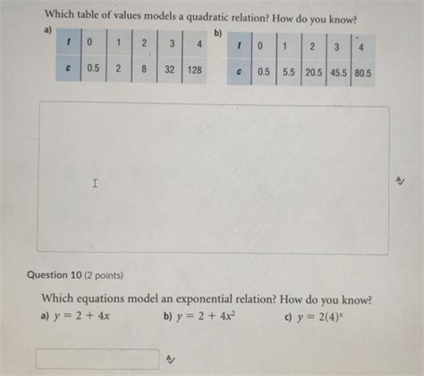 Could U Please Help Which Table Of Values Models A Quadratic