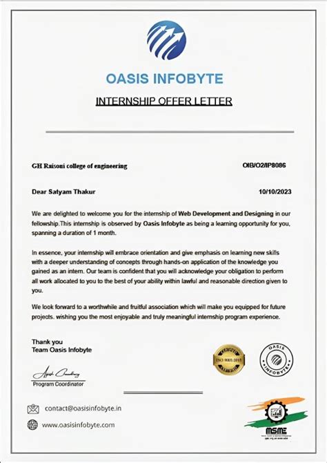 Satyam Thakur On Linkedin Oasisinfobyte Webdevelopmentanddesigning Intership
