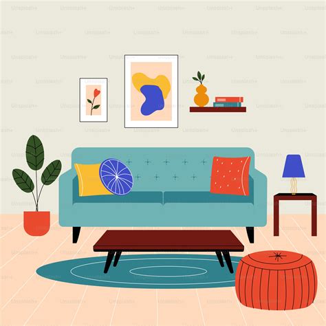 파란색 소파와 커피 테이블이 있는 거실 벡터 Unsplash의 소파 이미지