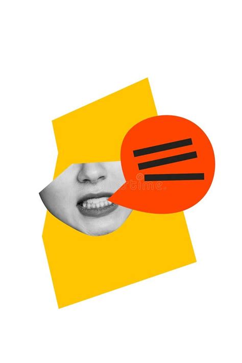 Vertical Creative Art Collage Of Half Face Girl Mouth Talk Text Box Communication Phrase Bubble
