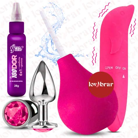 Kit Sex Shop Ducha Higiênica Intima Plug Anal Aço Inox Lubrificante Anal Vibrador Golfinho Ponto