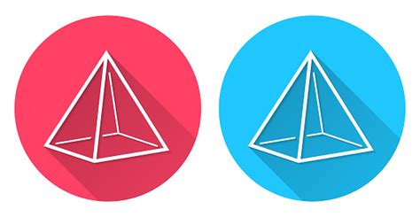 피라미드 빨간색 또는 파란색 배경에 긴 그림자가 있는 둥근 아이콘 2차 도형에 대한 스톡 벡터 아트 및 기타 이미지 2차 도형 3차원 형태 개념 Istock