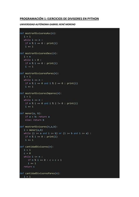 SOLUTION Código de divisores en python Studypool