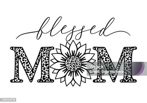 흰색 배경에 해바라기와 표범 프린트축복 엄마 인용의 벡터 개요 그림 엄마 생일 선물 티셔츠 디자인 카드표범해바라기와 해피 어머니의 날 카드 어버이날에 대한 스톡 벡터 아트