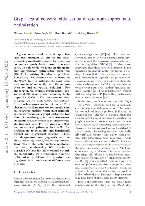 Pdf Graph Neural Network Initialisation Of Quantum Approximate