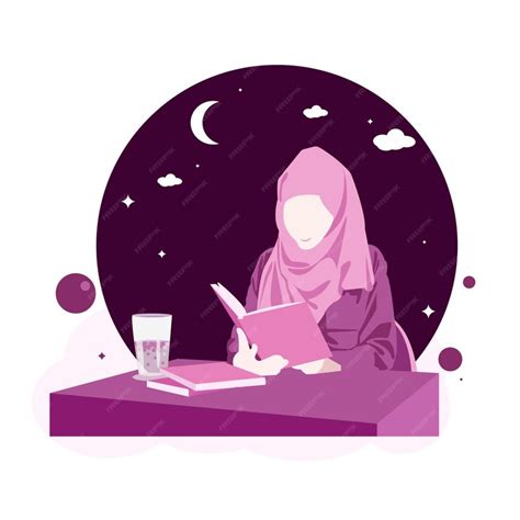 Premium Vector Cute Hijab Muslim Girl Reading In The Night Relaxing
