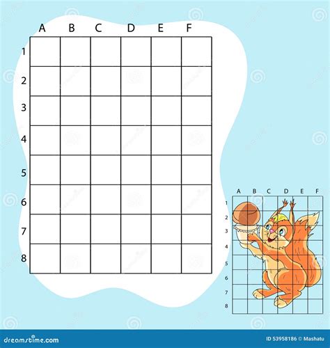 Draw On The Squares A Cute Cartoon Squirrel Stock Vector Illustration Of Design Educational