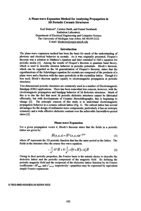 Pdf A Plane Wave Expansion Method For Analyzing Propagation In 3d Periodic Ceramic Structures