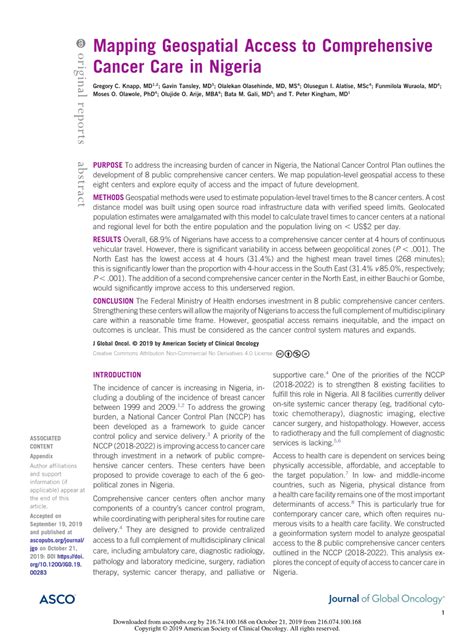 Pdf Mapping Geospatial Access To Comprehensive Cancer Care In Nigeria