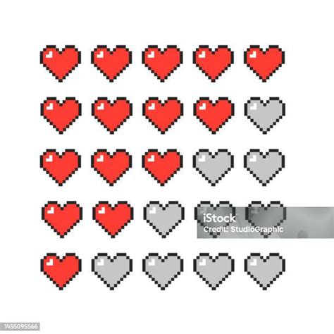 픽셀 하트 게임 캐릭터의 삶 하트의 에너지 규모 벡터 그림 가정용 캠코더에 대한 스톡 벡터 아트 및 기타 이미지 가정용