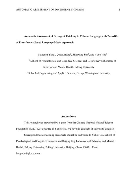 Automatic Assessment Of Divergent Thinking In Chinese Language With