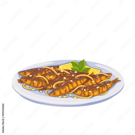 Sarde In Saor Italian Food Vector Illustration Cartoon Isolated Glass